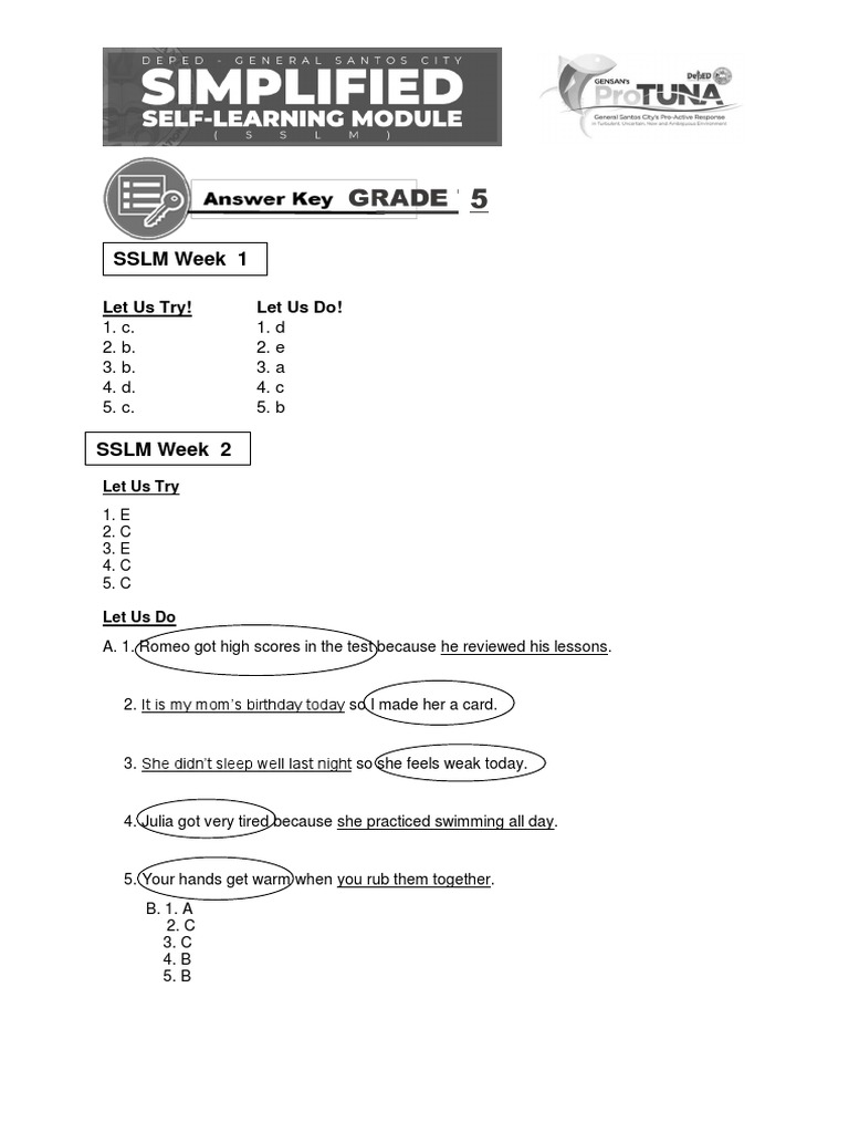SSLM Grade 5 ANSWER KEYS | PDF