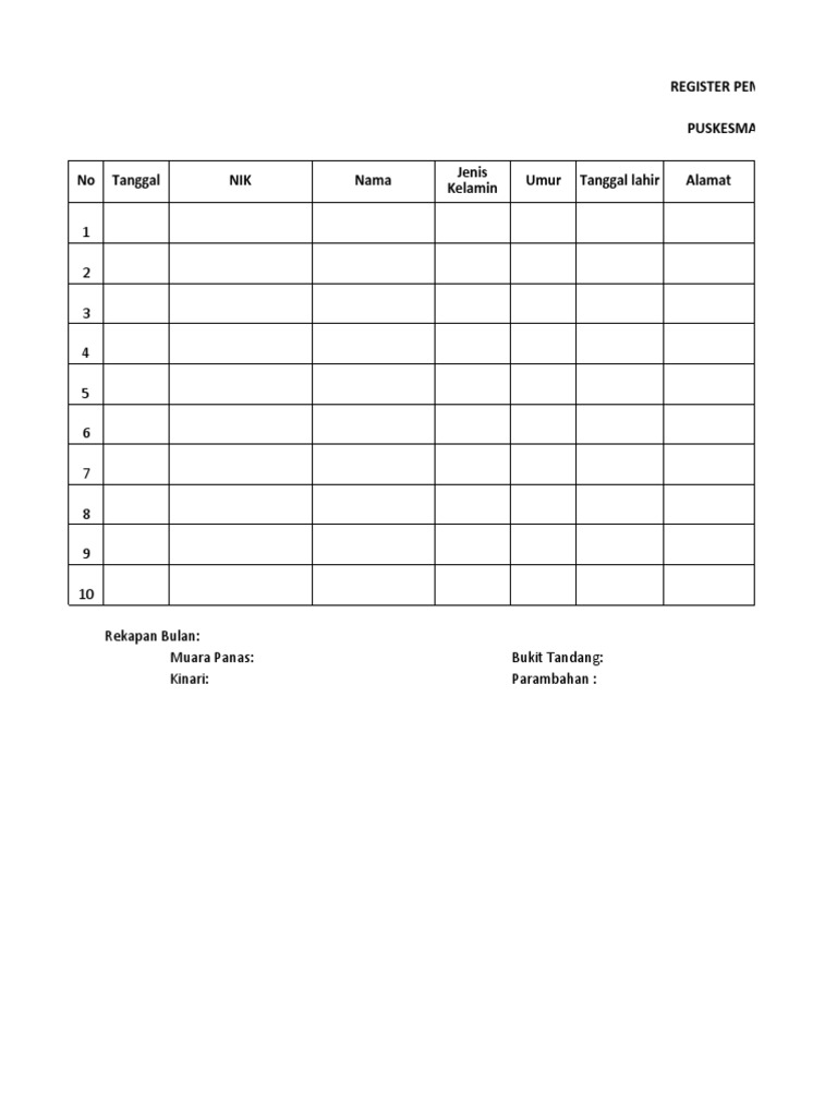 Format Register Ibu Hamil, Catin, TB | PDF