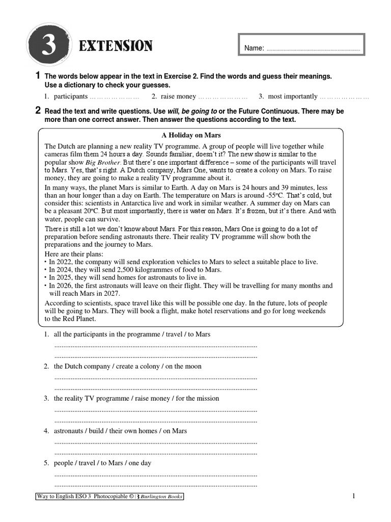 Act Ampliación 3º ESO. Unit 3 | PDF | Mars | Astronauts