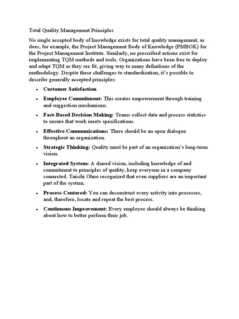 Total Quality Management Principles | PDF