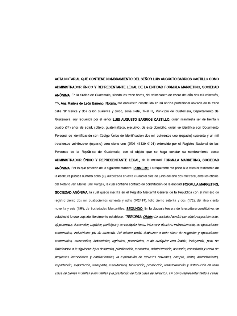 Nombramiento Administrador Unico (2023) | PDF | Patentar | Business