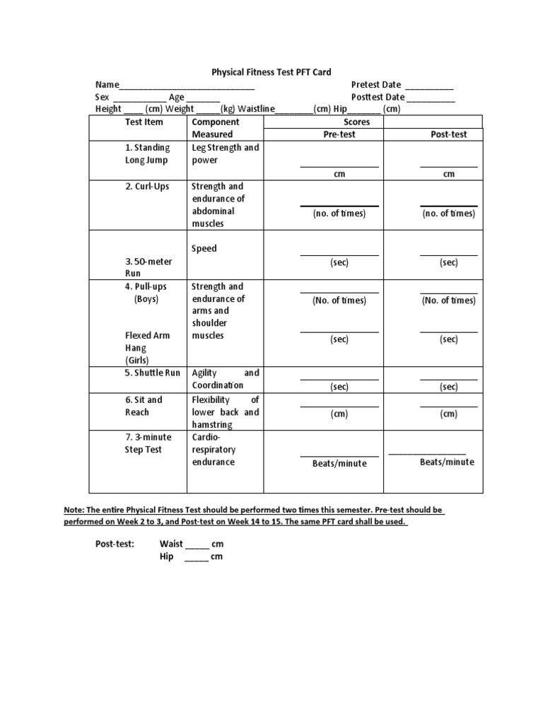 Physical Fitness Test PFT Card | PDF