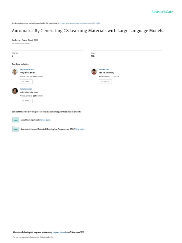 SIGCSE22 LLM Workshop-Final | PDF | Association For Computing Machinery ...