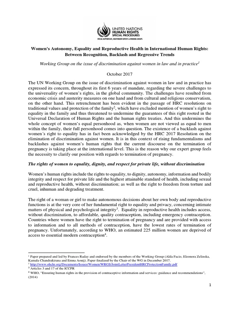 Womens Autonomy Equality Reproductive Health | PDF | Abortion | Pregnancy