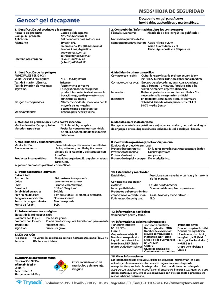 MSDS Genox Gel Decapante | PDF