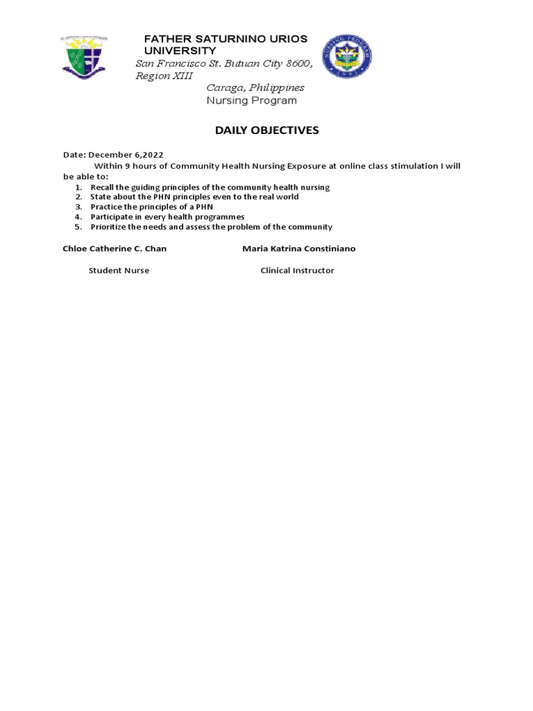 Community Health Nursing Objectives | PDF | Wellness
