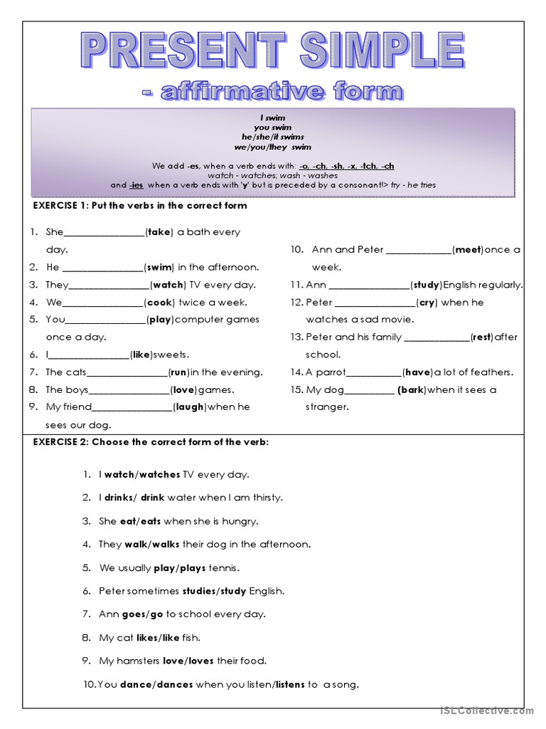Present Simple - Affirmative Form | PDF