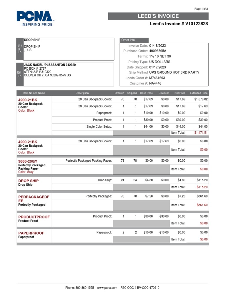 Leed's Invoice # V10122828 | PDF | Fee | Invoice