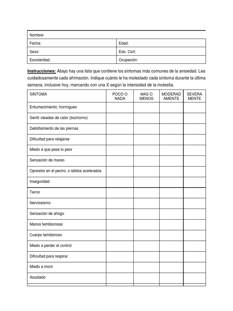 Inventario de Ansiedad de Beck | PDF