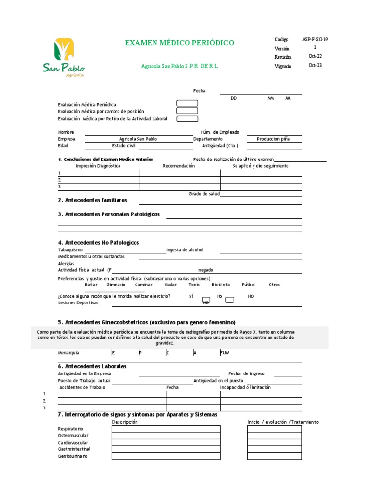 Asp F So 19 Examen Medico Periódico Pdf Medicina Clinica
