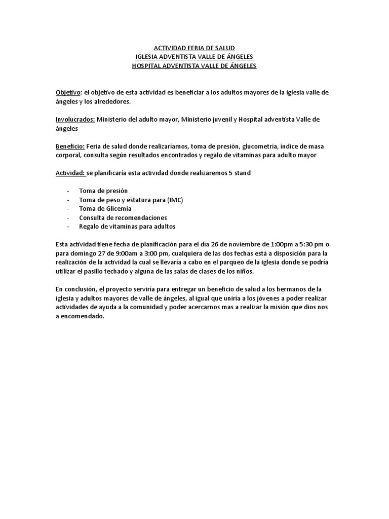 Actividad Feria De Salud Pdf