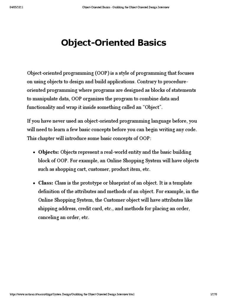 Object-Oriented Basics - Grokking The Object Oriented Design Interview | PDF | Class (Computer ...