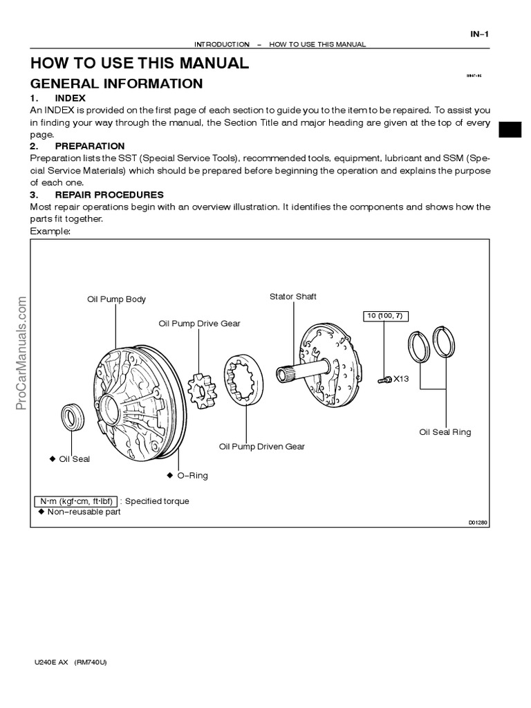Toyota U240E Automatic Transaxle Repair Manual RM740U | PDF | Throttle ...