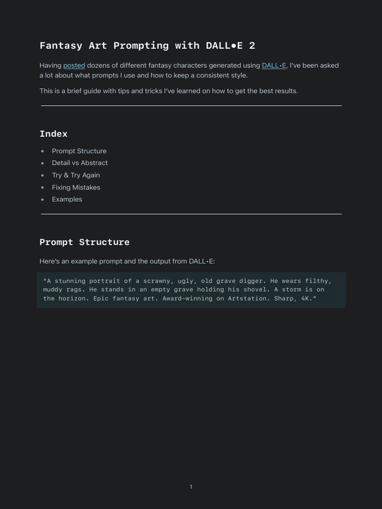 DALL·E 2 Fantasy Art Prompt Guide | PDF