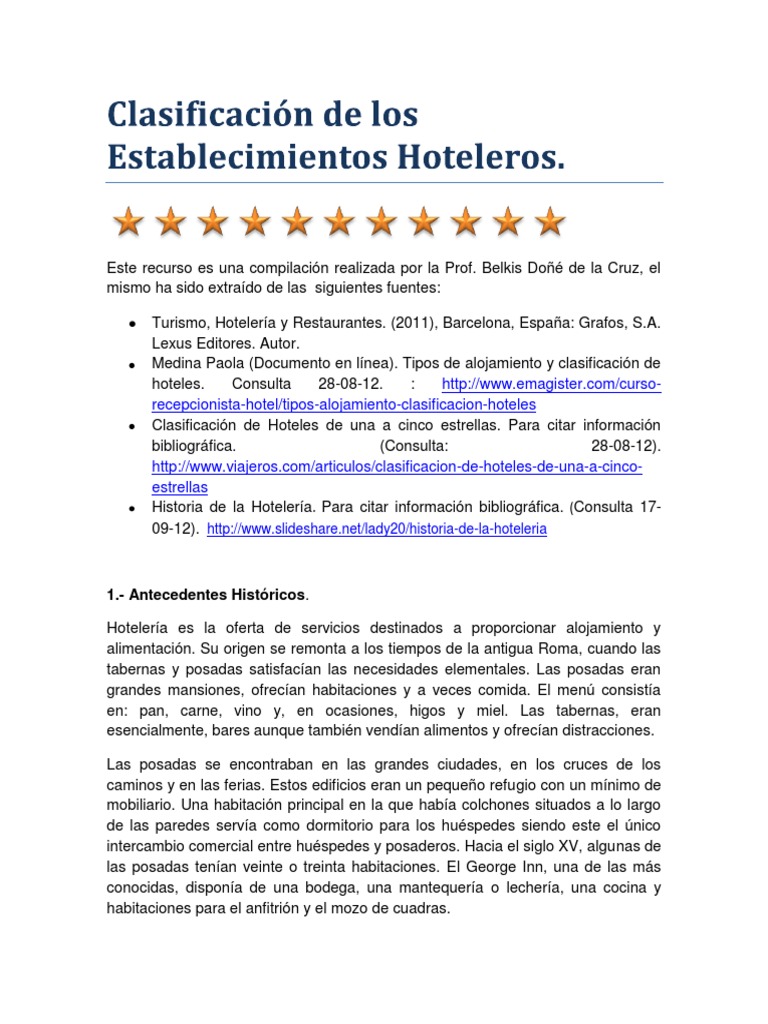 34551871clasificación de Los Establecimientos Hoteleros | PDF | Hotel ...