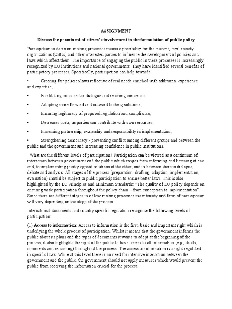 What Are The Different Levels of Participation ASSIGNMENT | PDF | Public Participation | Democracy