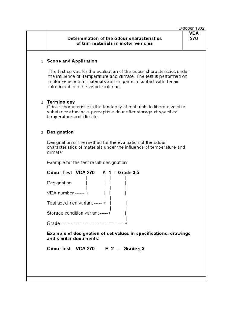 Vda 270 10-92 | PDF | Odor | Materials