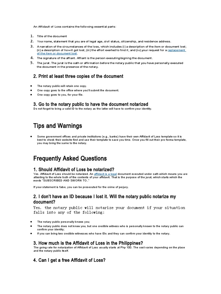 Sample Affidavit of Loss | PDF | Notary Public | Affidavit