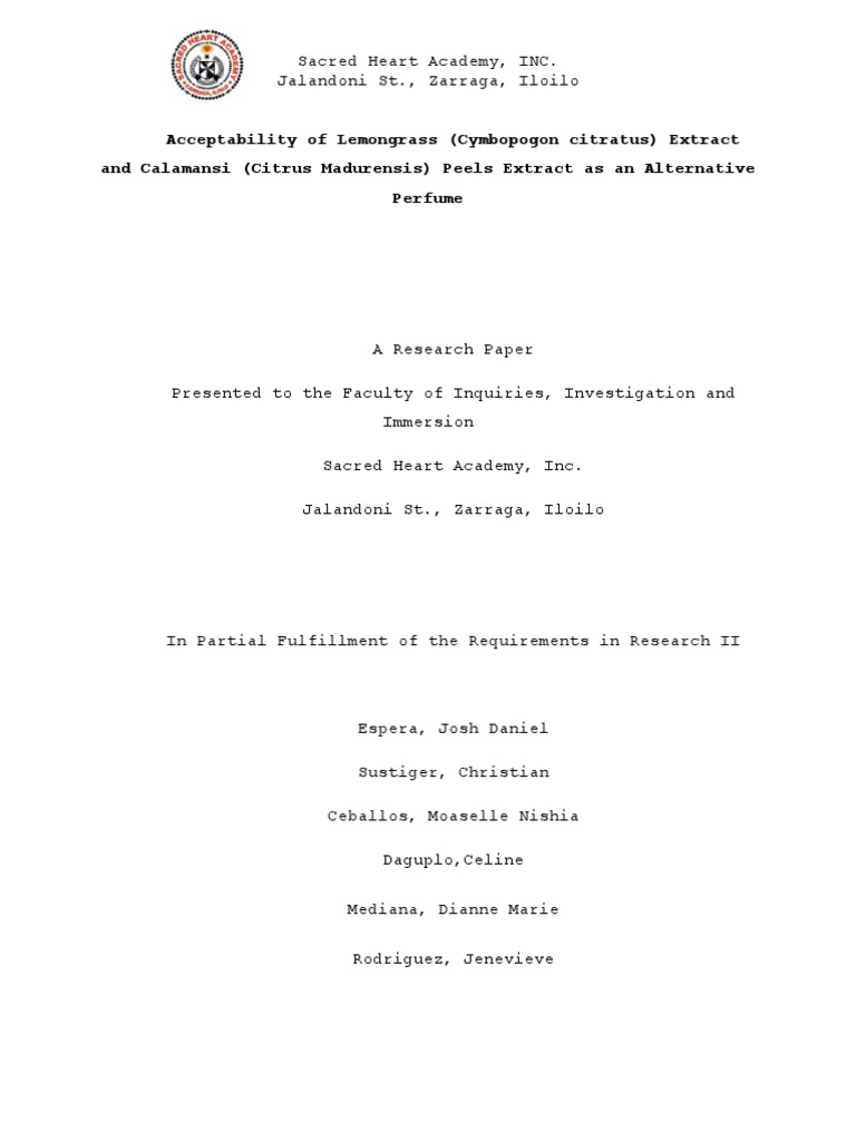 Acceptability of Lemongrass & Calamansi Perfume | PDF | Perfume | Odor