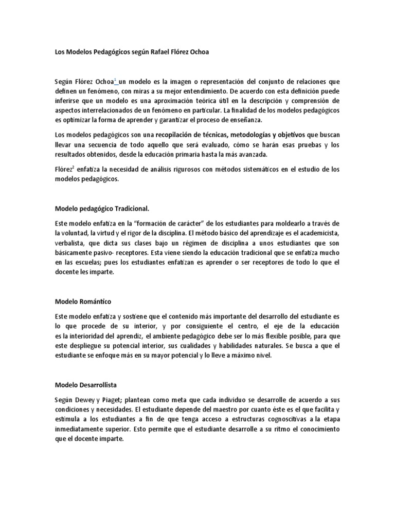 Los Modelos Pedagógicos Según Rafael Flórez Ochoa | PDF | Aprendizaje | Conocimiento