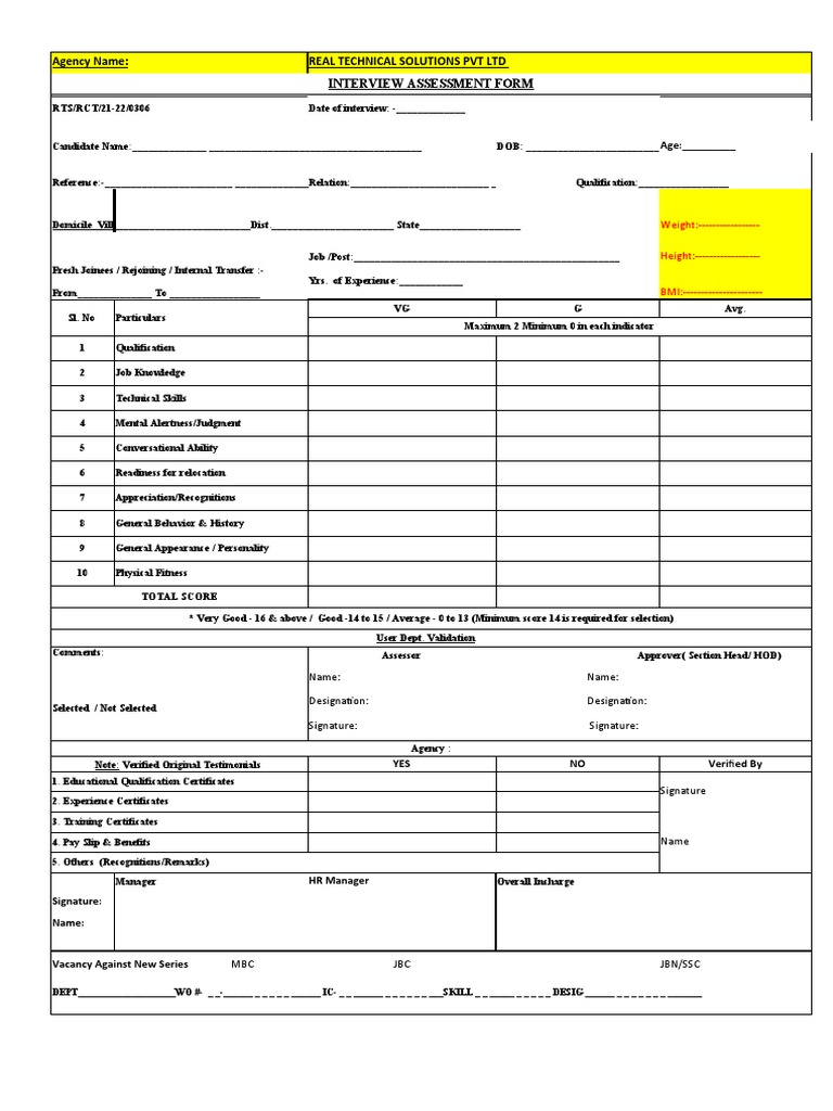 Interview Assessment Form | PDF