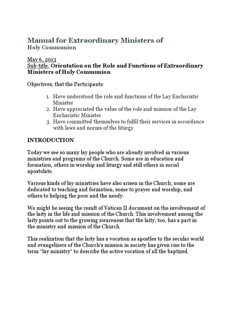 Lay Ministers Formation | Download Free PDF | Laity | Eucharist