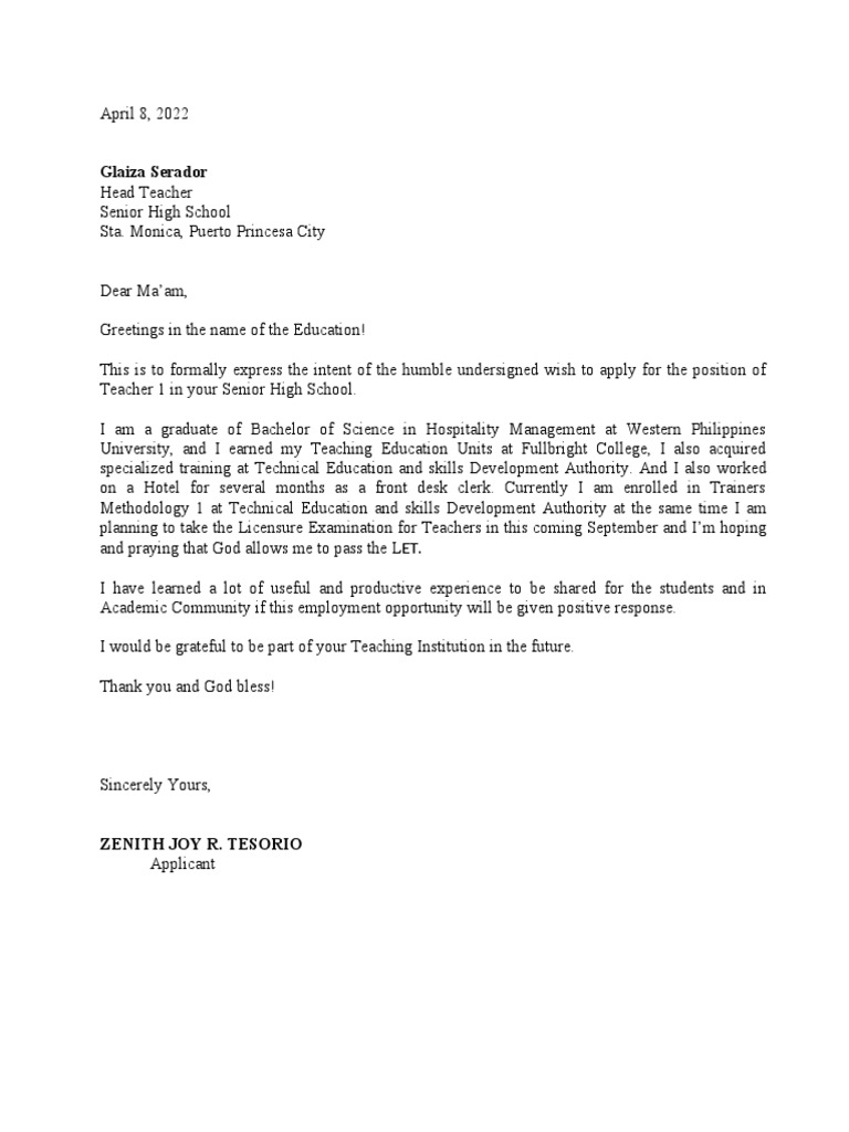 Application Letter | PDF