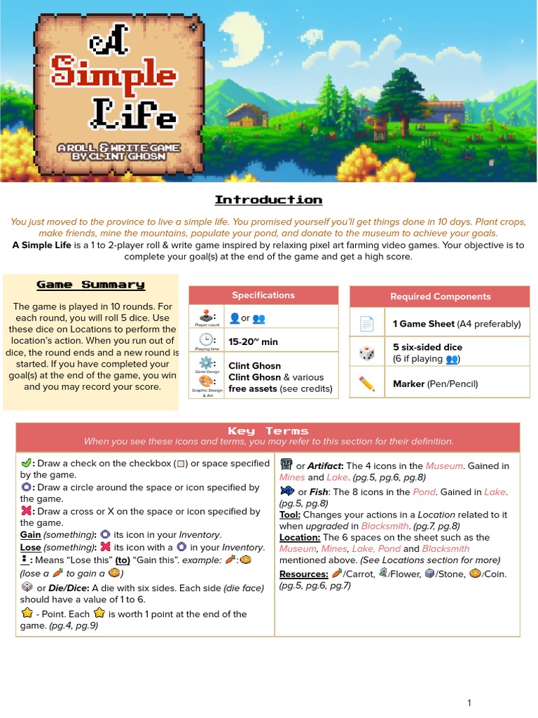 A Simple Life - v1.3.3 - Rulebook | PDF | Dice | Goal
