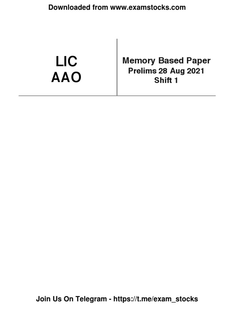 LIC AAO Question Paper 2021 PDF @exam - Stocks | PDF | Moon | First ...