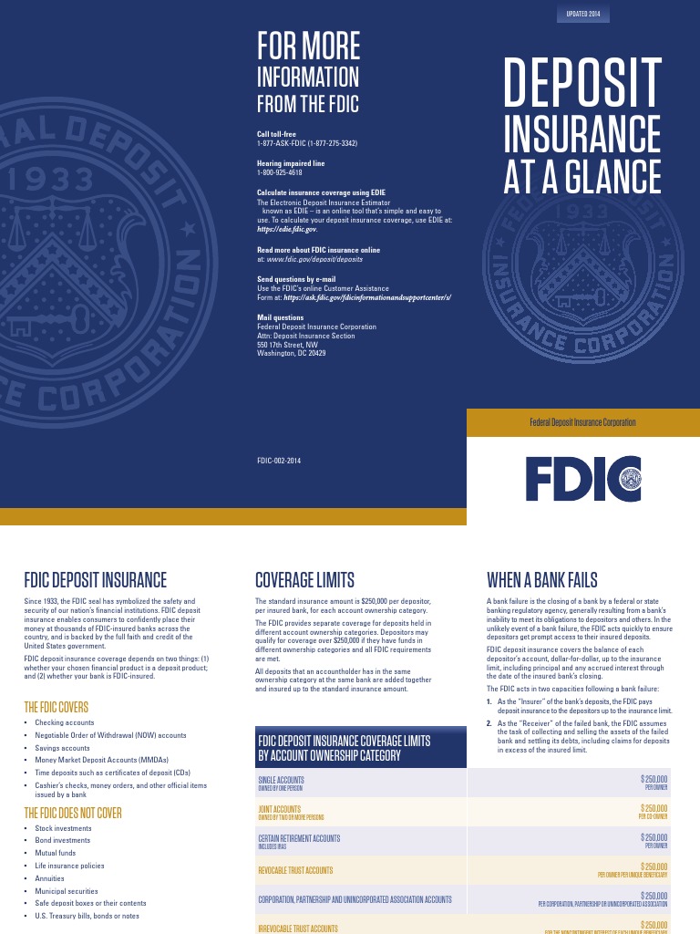 Fdic Deposit-Insurance-At-A-Glance-English | PDF | Federal Deposit ...