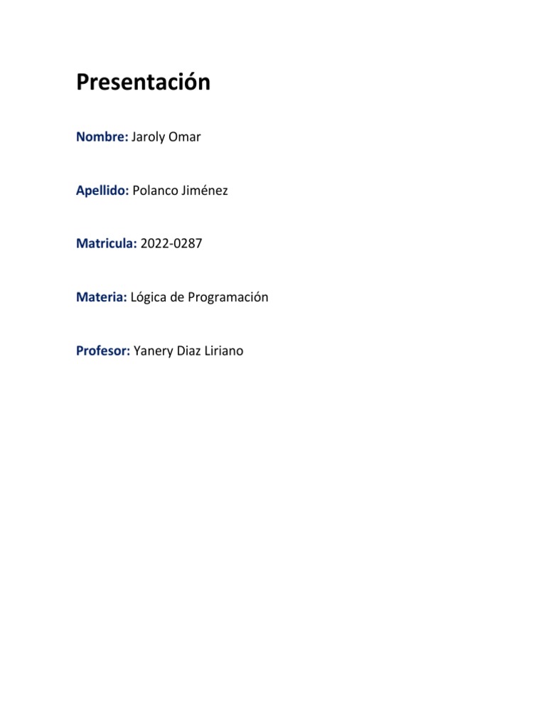 Jaroly Omar Polanco 2022-0287 (Prog) | PDF | Paradigmas de programación | Programación de ...