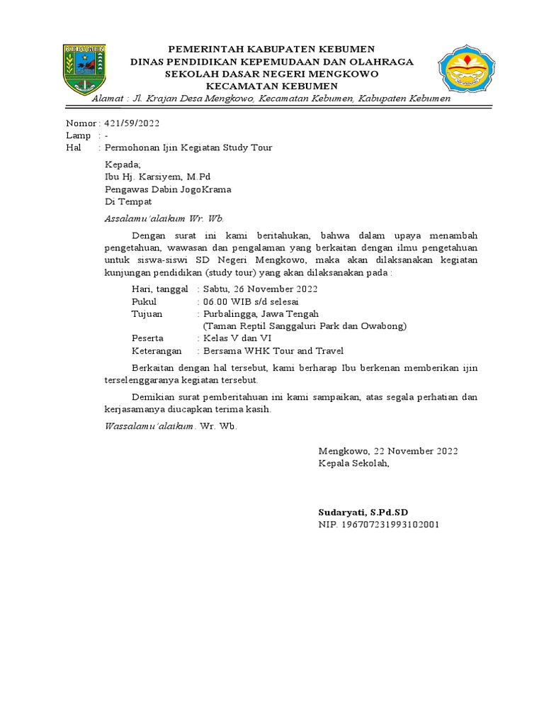 Surat Ijin Study Tour | PDF