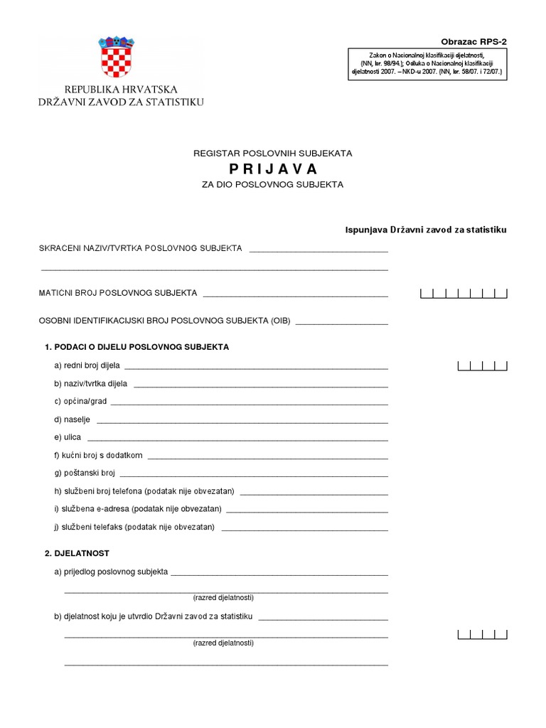 RPS-2 Obrazac Es | PDF