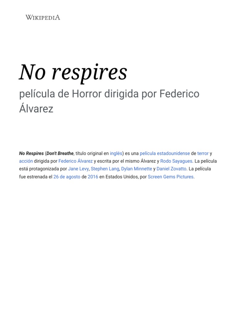No Respires - Wikipedia, La Enciclopedia Libre | PDF