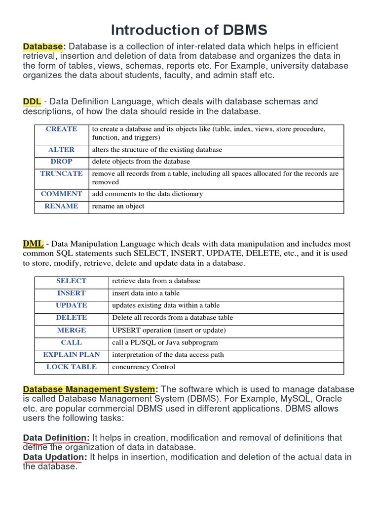 Introduction of DBMS | PDF | Relational Database | Databases
