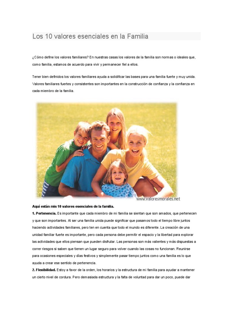 Los 10 Valores Esenciales en La Familia | PDF | Autosuperación | Bienestar Los 10 Valores Esenciales en La Familia | PDF | Autosuperación | Bienestar