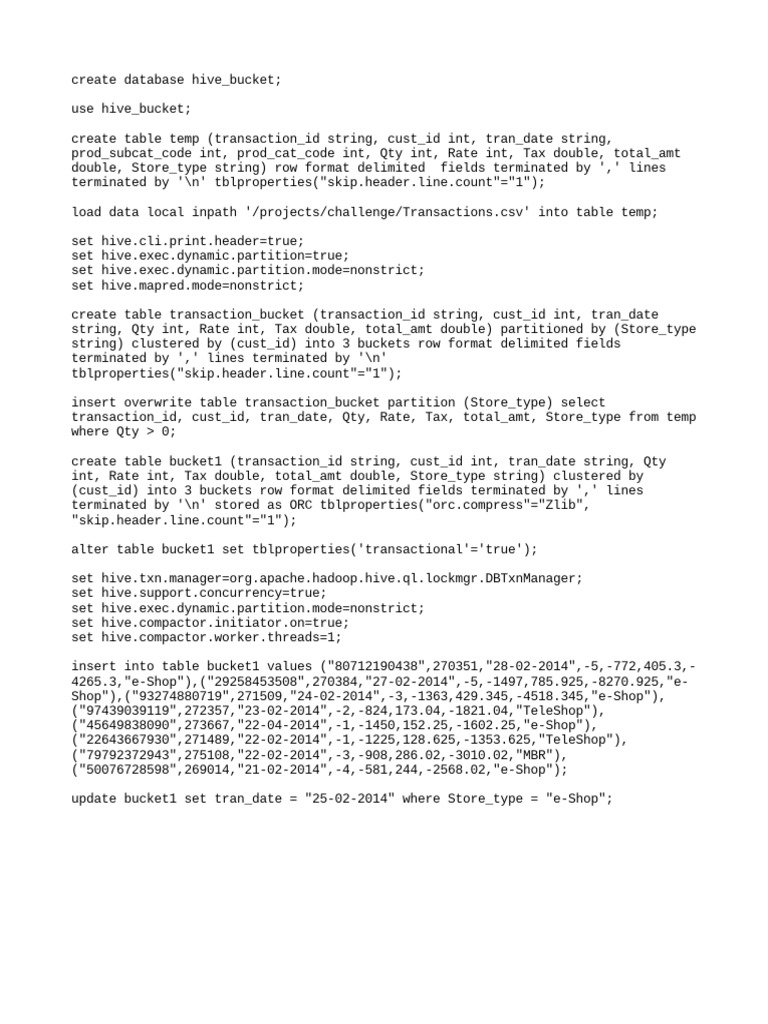 Hive-Hands On - Bucketing Table | PDF