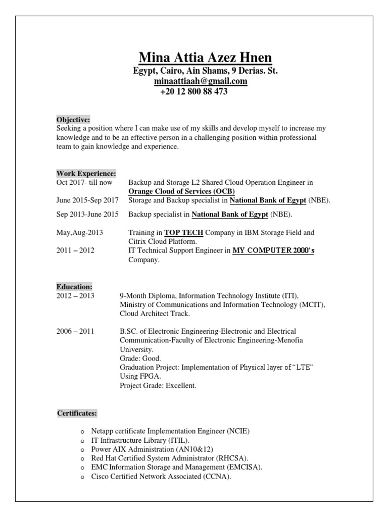 Mina Attia CV | Download Free PDF | Cloud Computing | Cisco Certifications