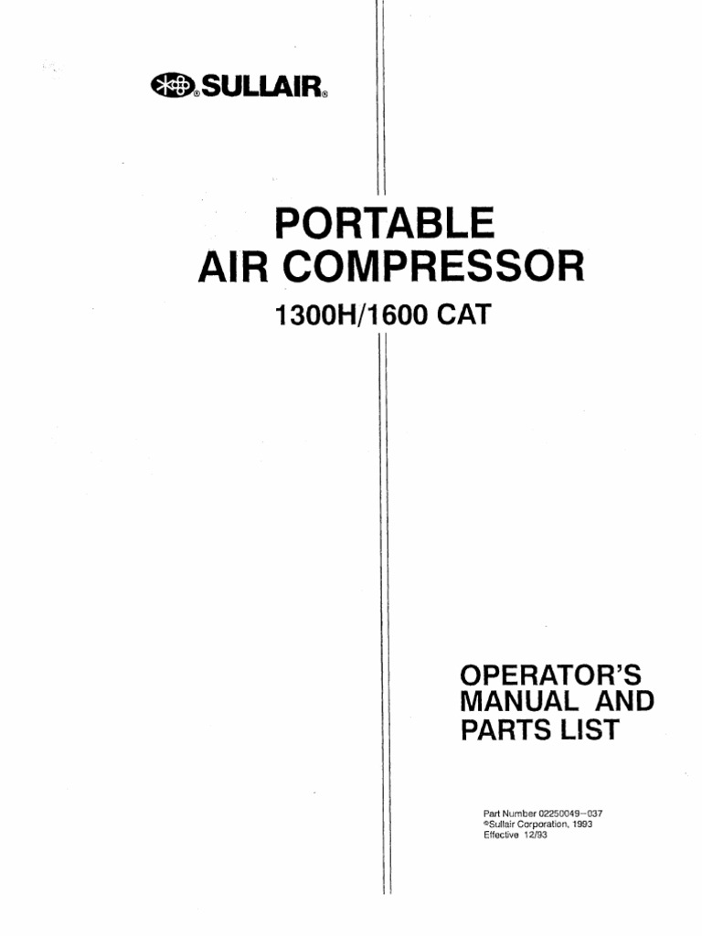 Sullair 1300H-1600 Operators Manual Parts List | PDF