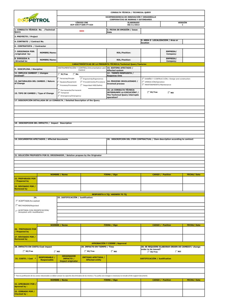 Anexo 20.5 ECP-VIN-P-GEN-FT-024 Consulta Tecnica - Technical Query | PDF