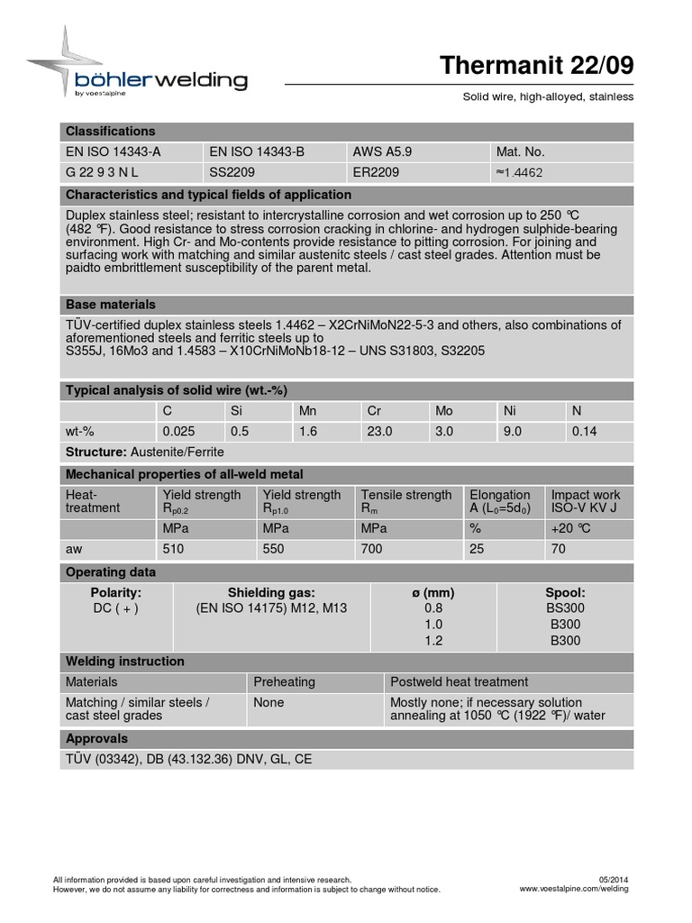 Thermanit 22/09 Stainless Steel Overview | PDF | Stainless Steel | Steel