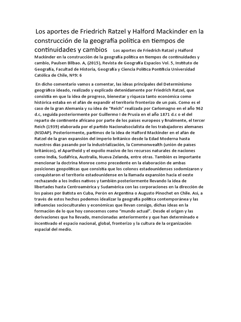 Los Aportes de Friedrich Ratzel y Halford Mackinder en La Construcción ...