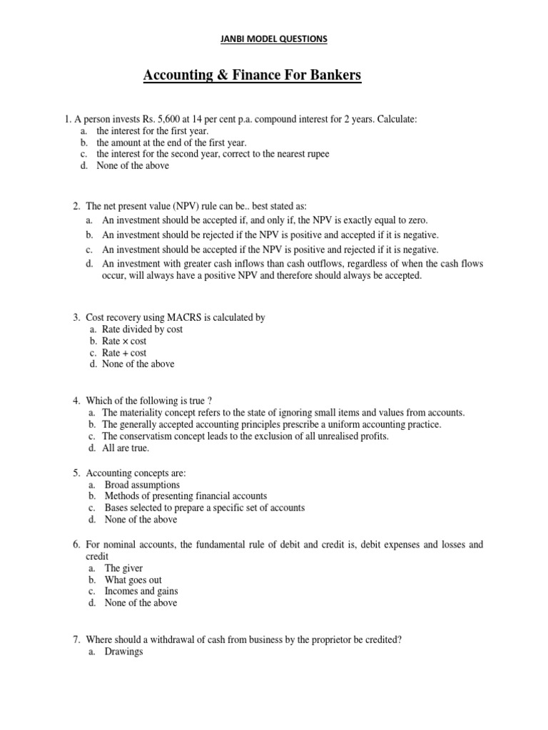 JANBI Model Questions - Accounting & Finance For Bankers | PDF | Debits ...