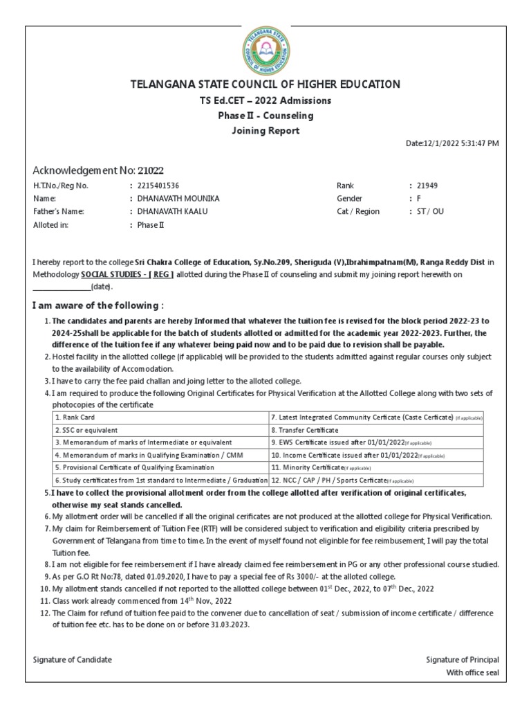 Ts Edcet - 2022 Admissions 2nd Phase | PDF | Educational Stages