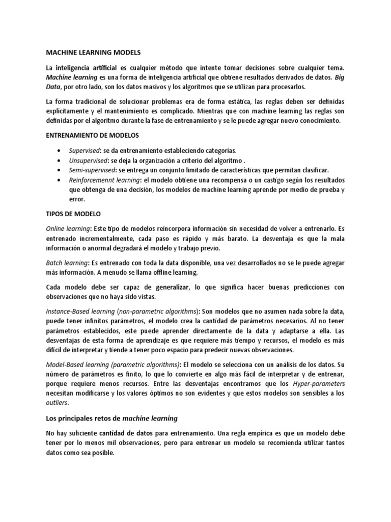 Notas Machine Learning Models | PDF | Aprendizaje automático ...