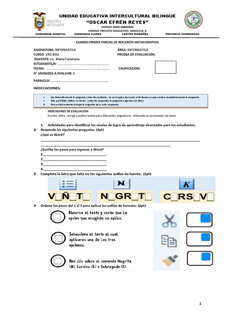 Ev Informatica 1bgu U1 | PDF | Ciencia cognitiva | Cognición