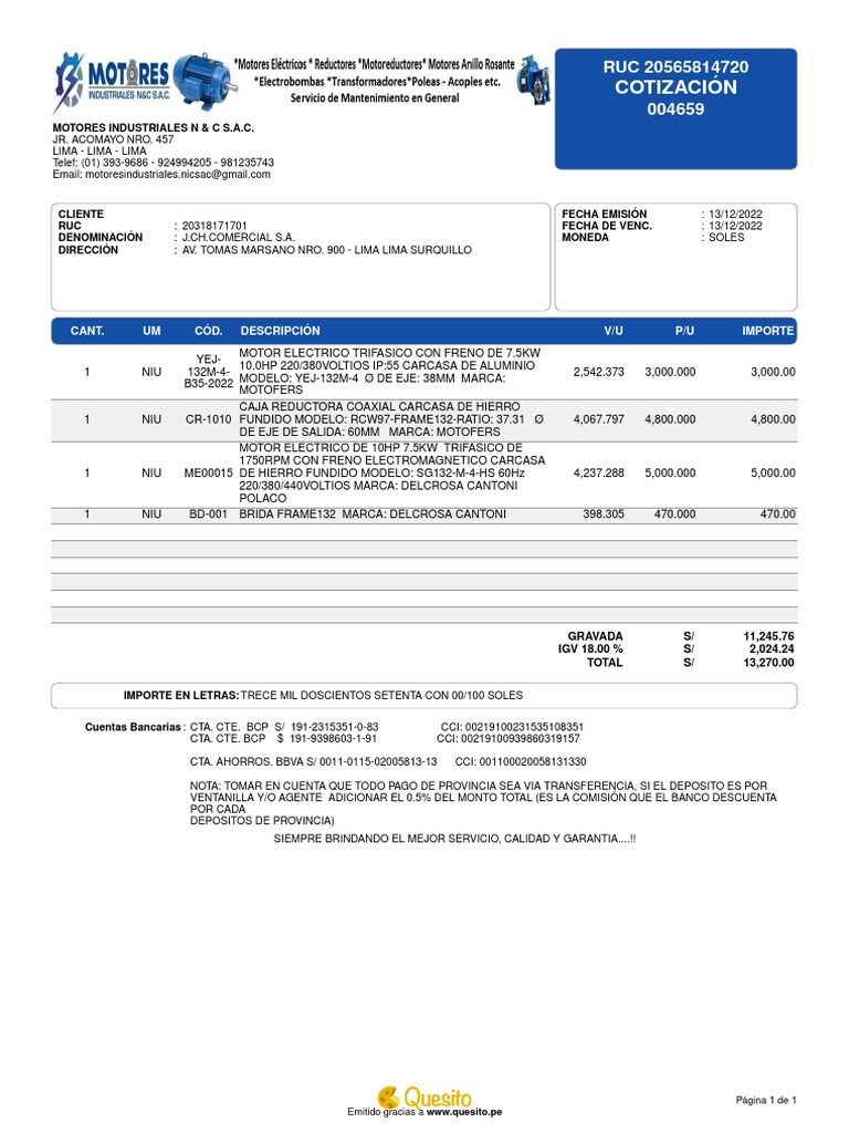 PDF Cotizacion 4659 | PDF | Bancario | Servicios financieros