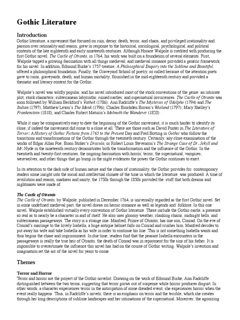 Overview of Gothic Literature | PDF | Gothic Fiction | Horror Fiction