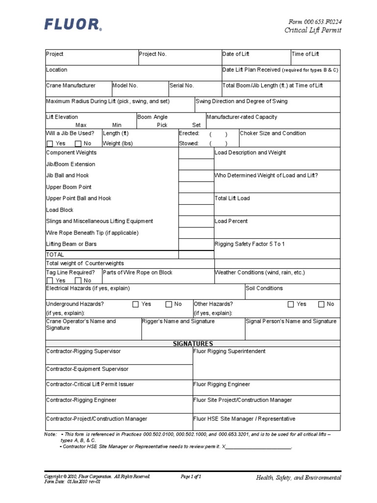 Critical Lift Permit | PDF | Crane (Machine) | Elevator