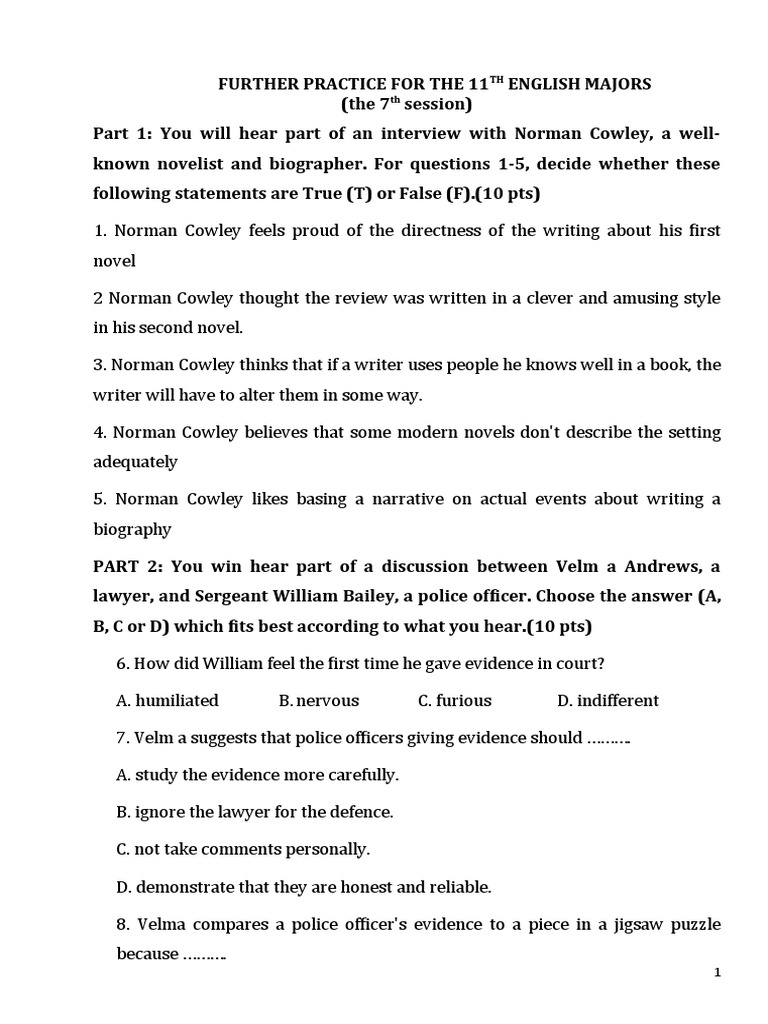 Further Practice For The 11TH English Majors | PDF